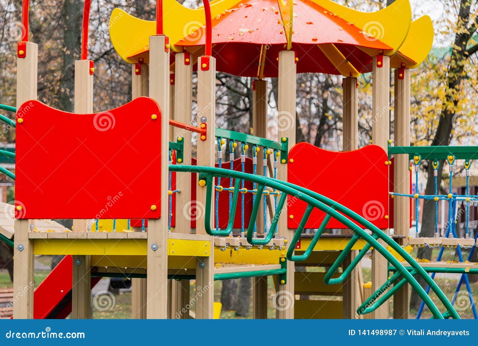 Colorful Playground on Yard in the Park. Stock Image - Image of blue ...