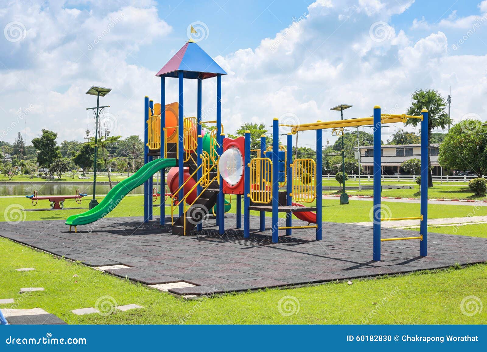 Colorful Playground on Yard in the Park. Stock Photo - Image of ...