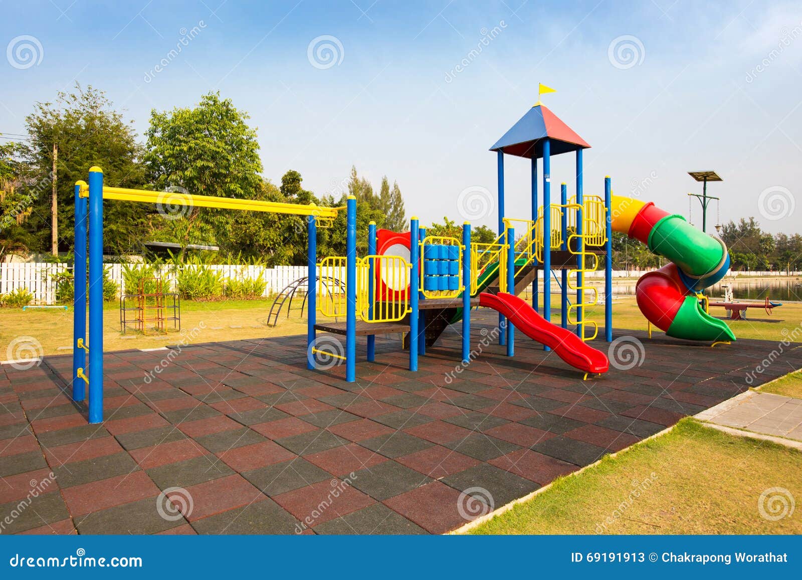 Colorful Playground on Yard in the Park. Stock Image - Image of park ...