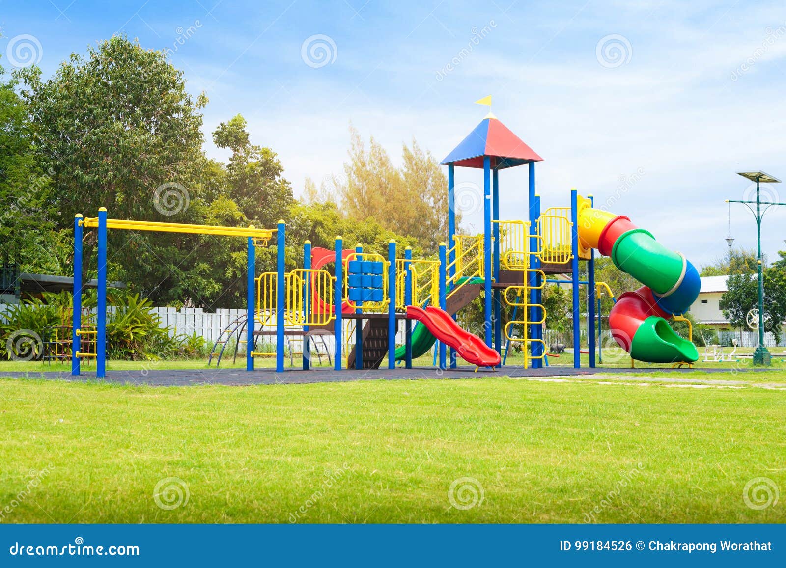Colorful Playground on Yard in the Park. Stock Photo - Image of ...