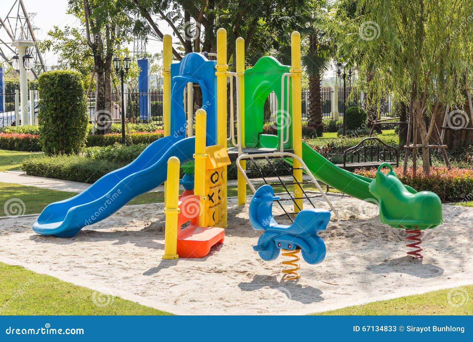 Colorful Playgrounds in Park Stock Image - Image of empty, recreation ...