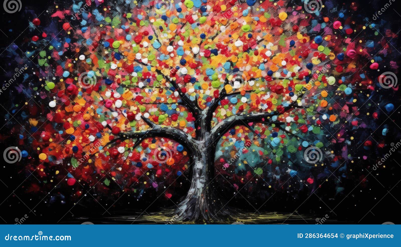 Colorful Pointillist Tree Artwork Stock Illustration - Illustration of ...