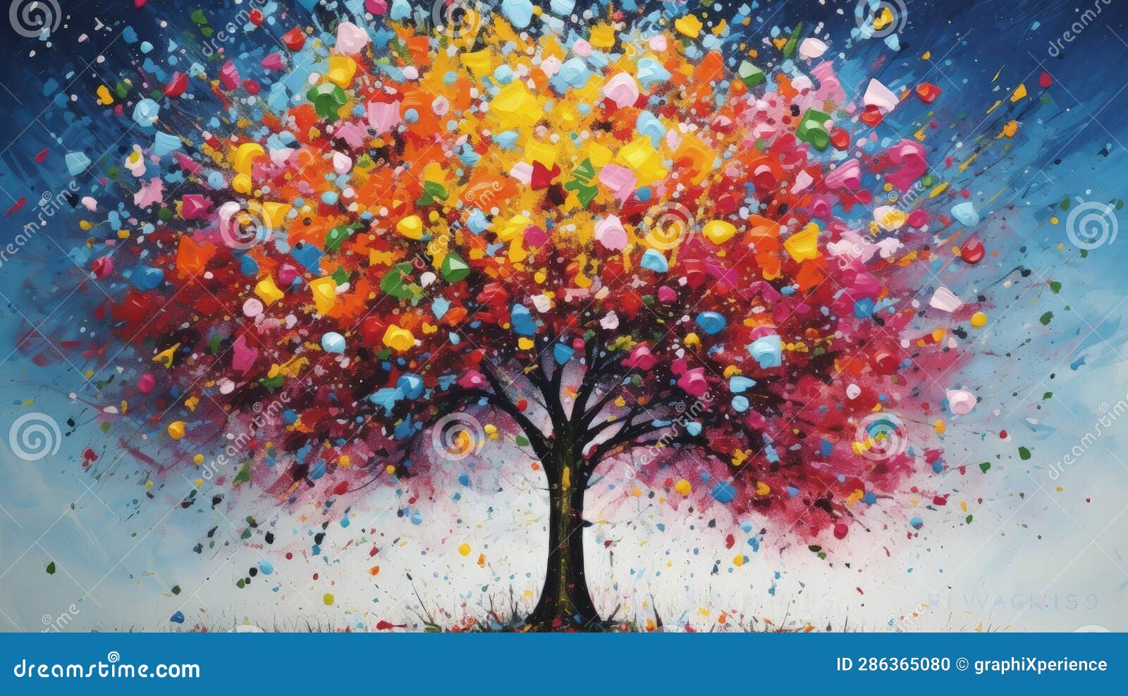 Colorful Pointillist Tree Artwork Stock Illustration - Illustration of ...