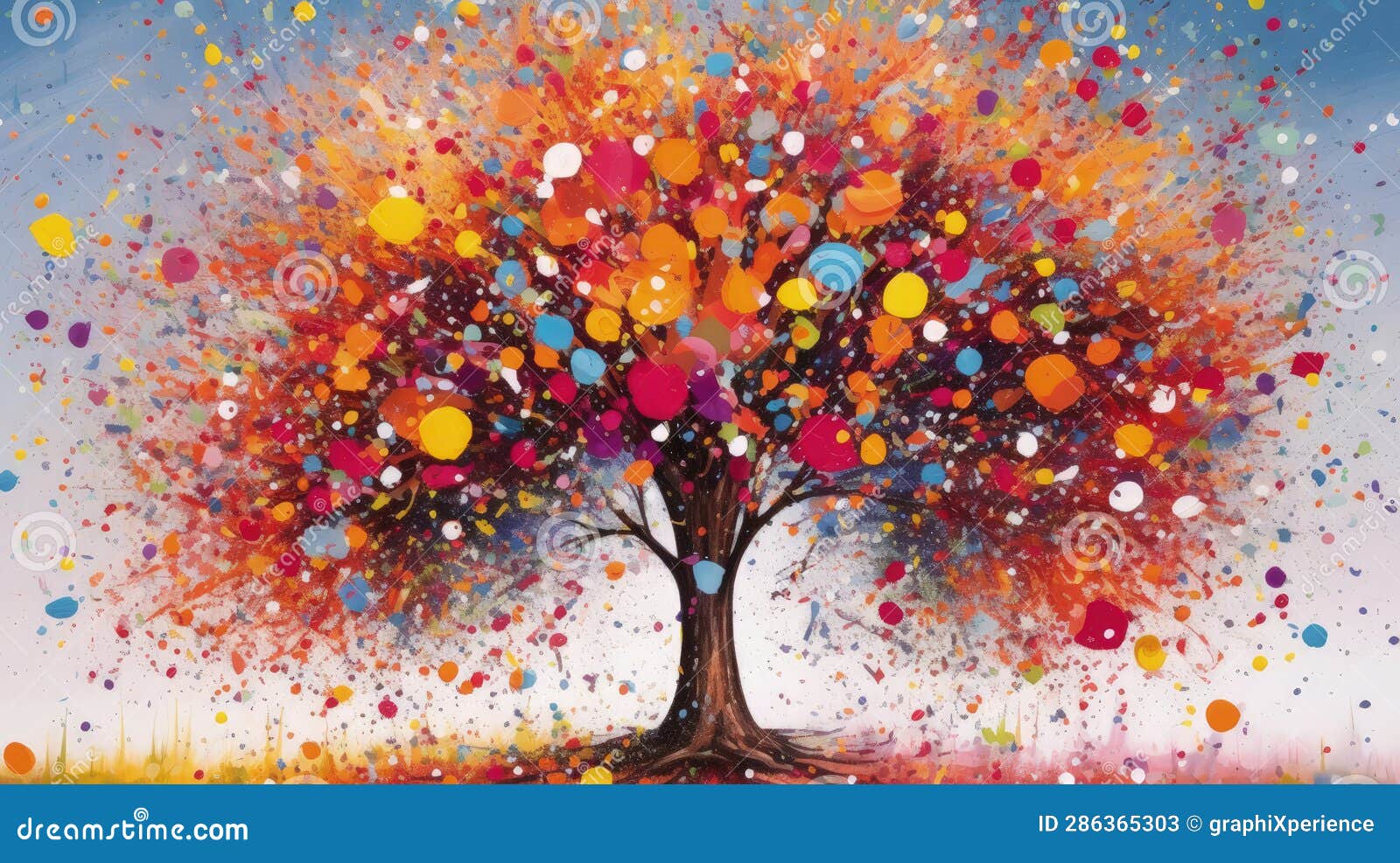 Colorful Pointillist Tree Artwork Stock Illustration - Illustration of ...