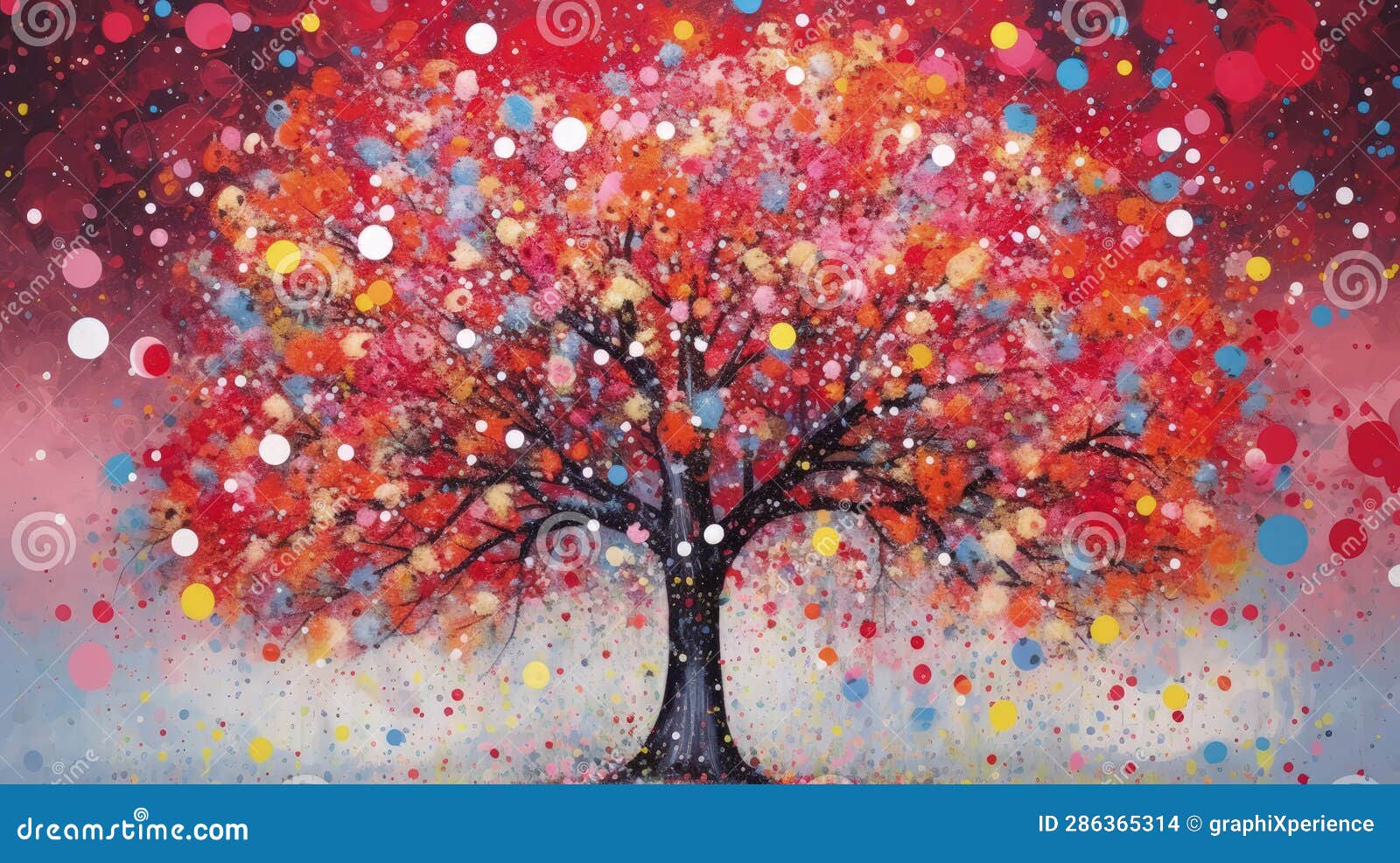 Colorful Pointillist Tree Artwork Stock Illustration - Illustration of ...