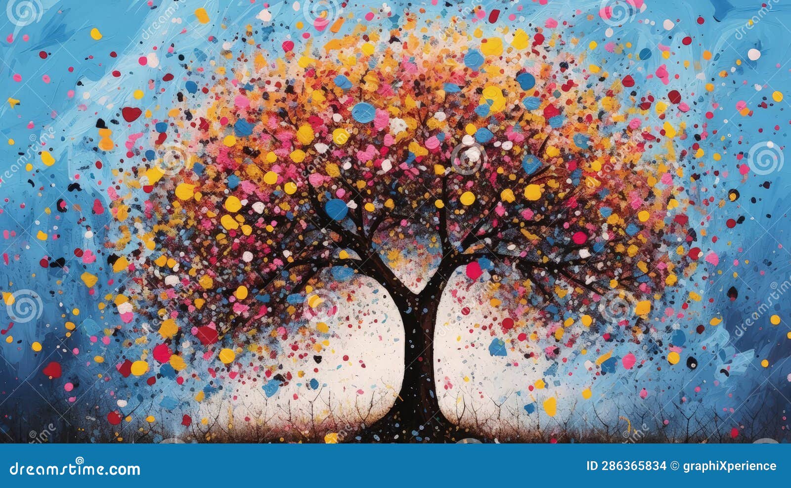 Colorful Pointillist Tree Artwork Stock Illustration - Illustration of ...