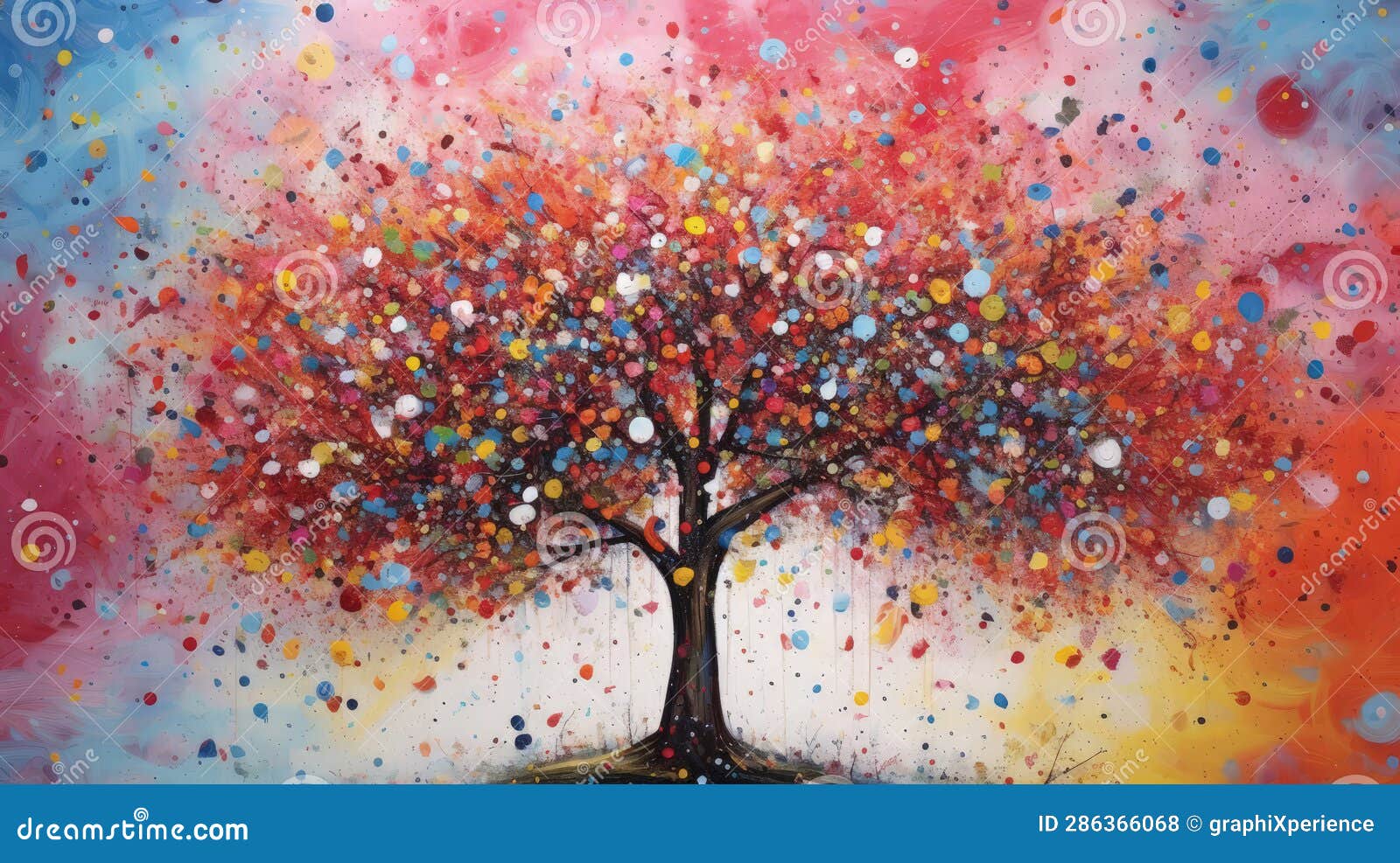 Colorful Pointillist Tree Artwork Stock Illustration - Illustration of ...