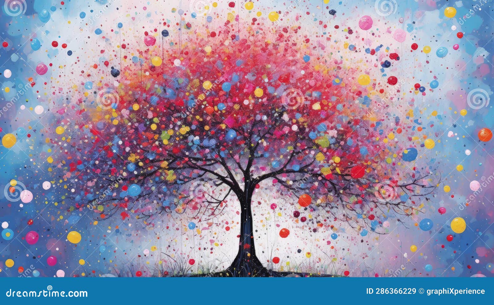Colorful Pointillist Tree Artwork Stock Illustration - Illustration of ...