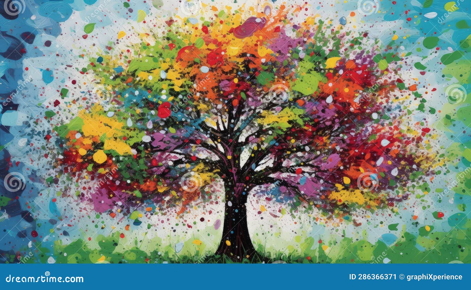 Colorful Pointillist Tree Artwork Stock Illustration - Illustration of ...