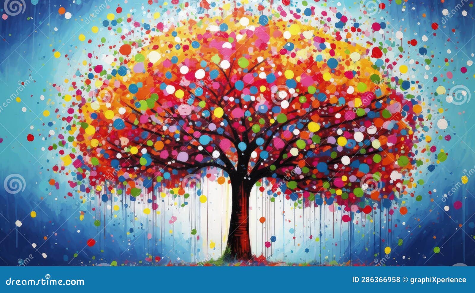 Colorful Pointillist Tree Artwork Stock Illustration - Illustration of ...