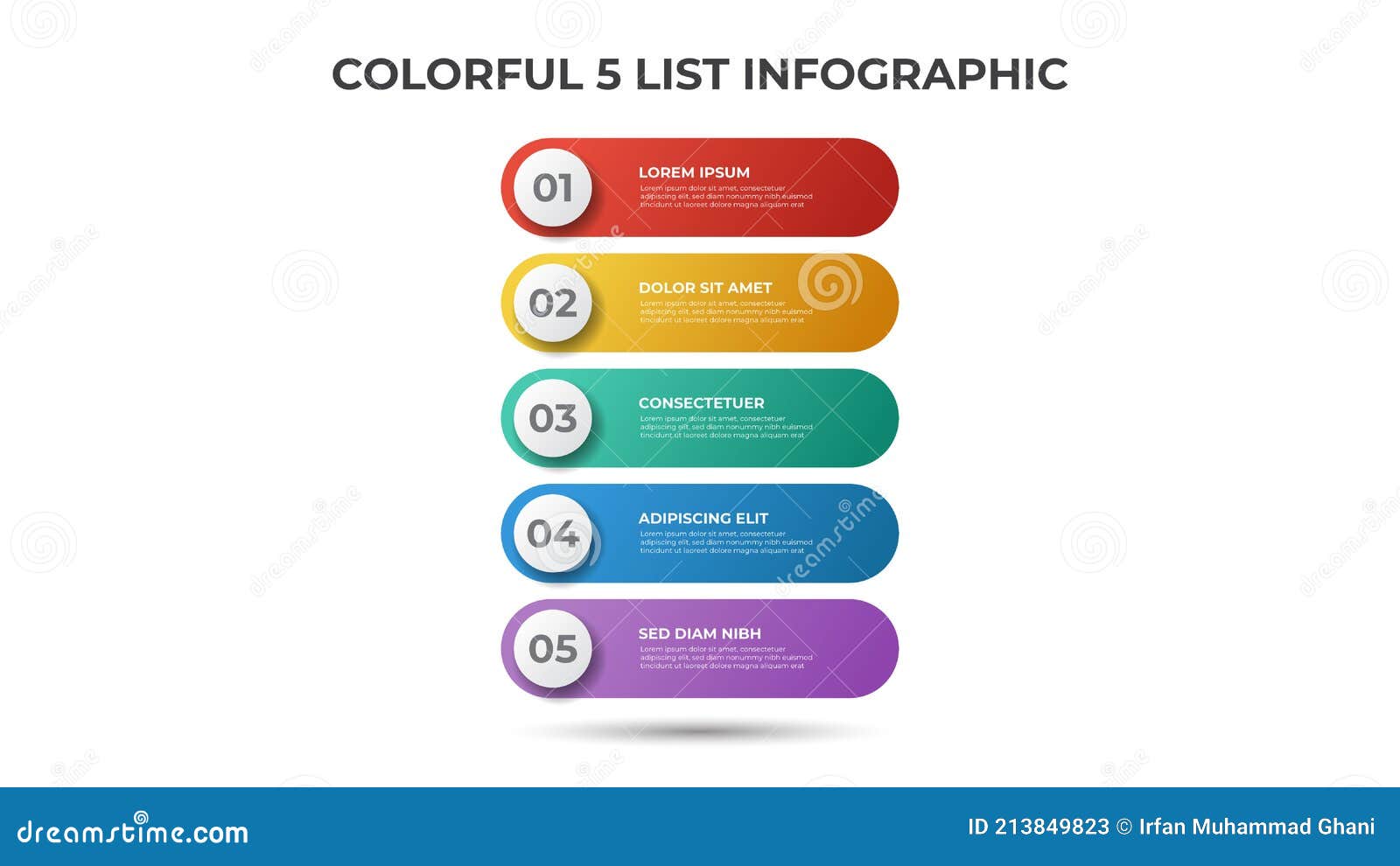 Colorful 5 Points of List Diagram, Infographic Element Template Vector ...