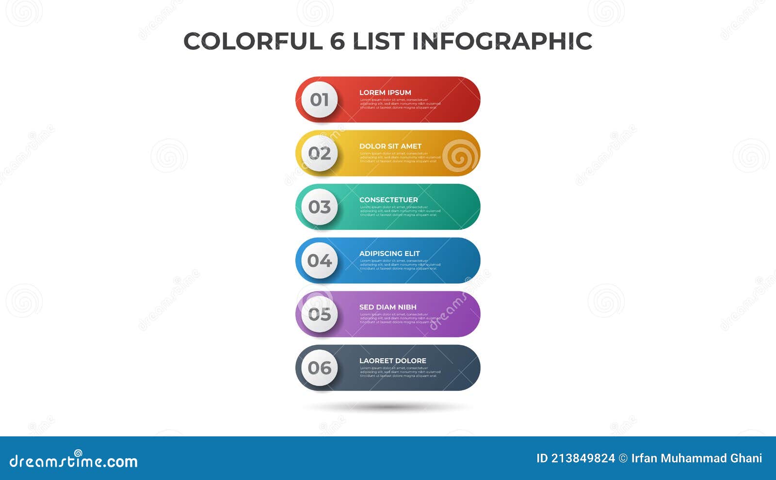 Colorful 6 Points of List Diagram, Infographic Element Template Vector ...
