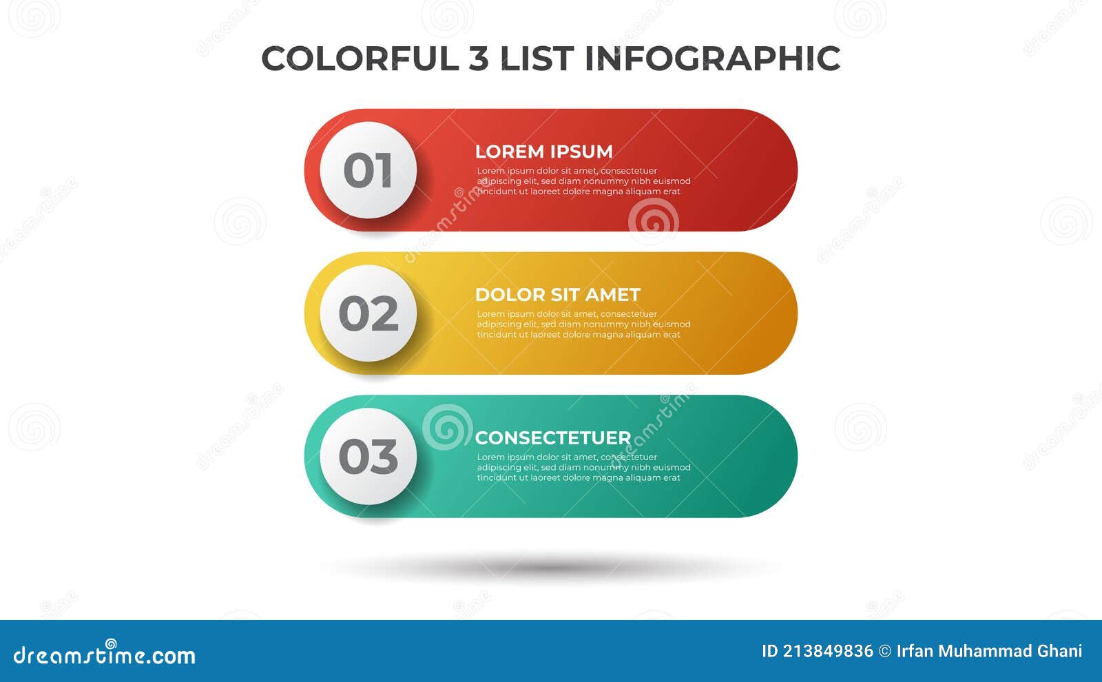 Colorful 3 Points of List Diagram, Infographic Element Template Vector ...