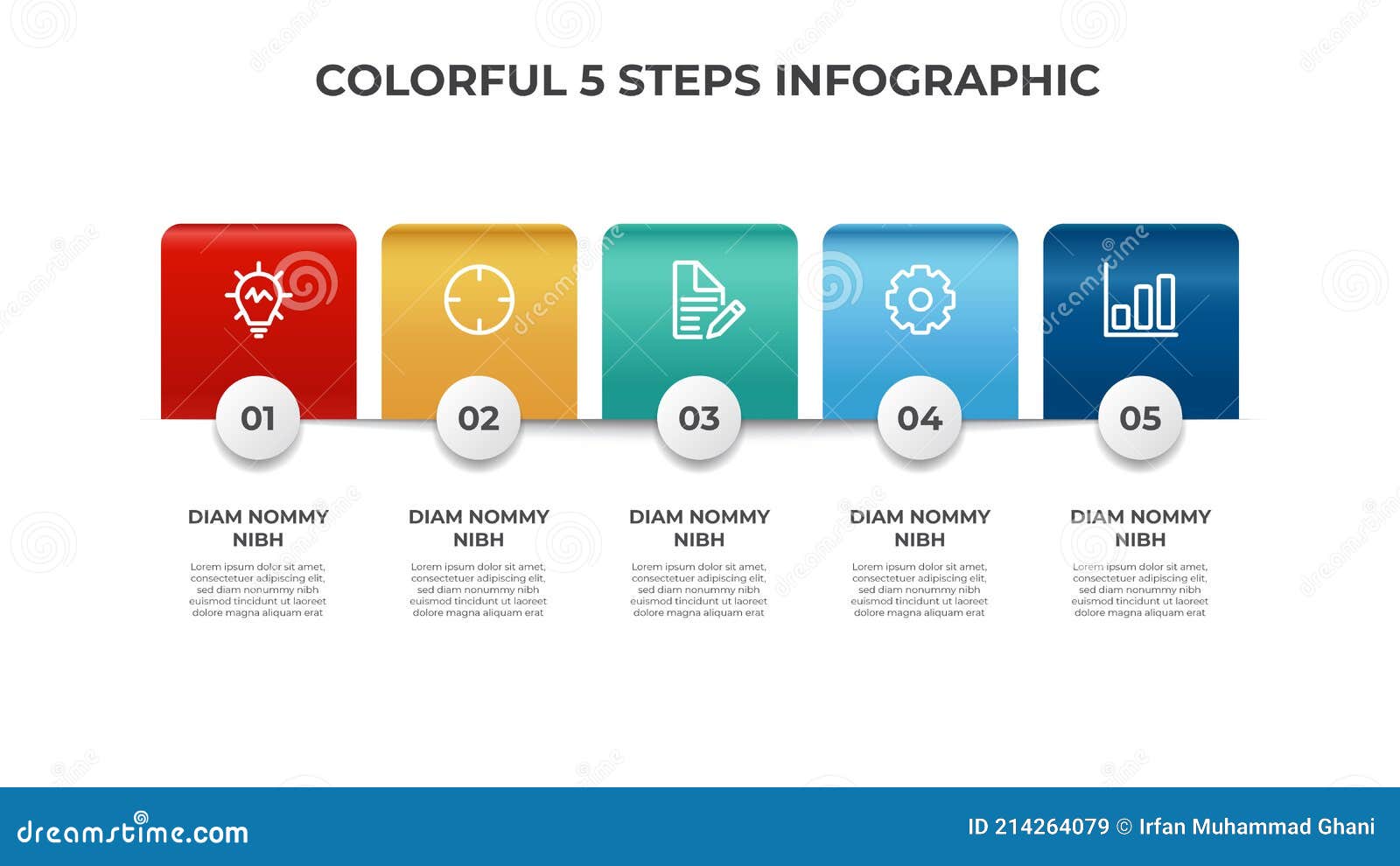 Colorful 5 Points of List Diagram, Steps with Horizontal Layout ...