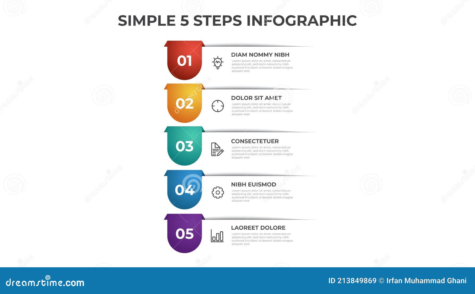 Colorful 5 Points of Steps Diagram with Simple Design, Infographic ...