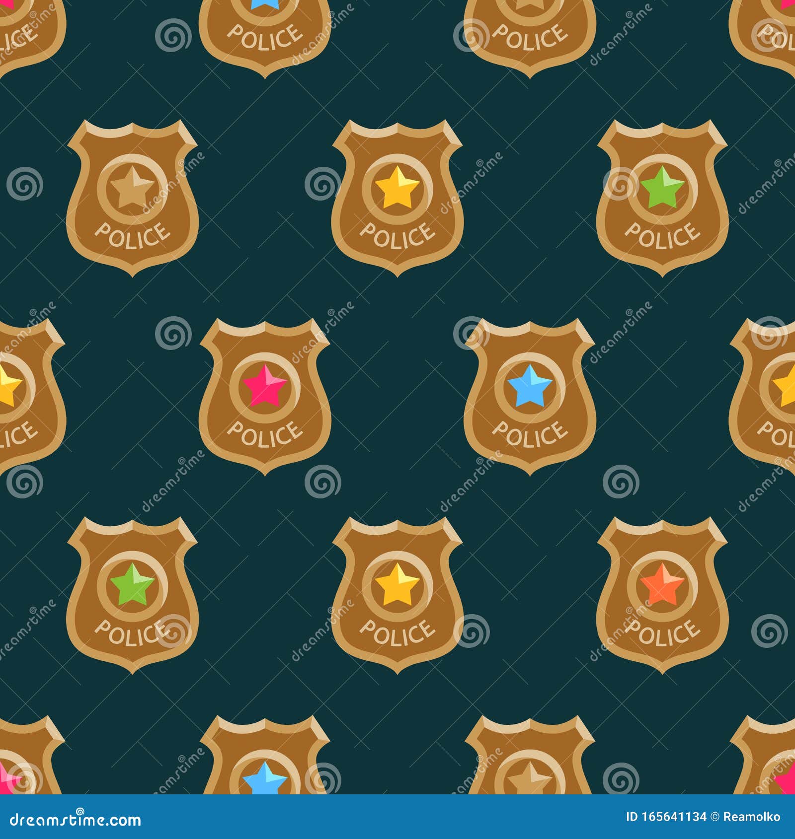 Colorful Police Badges Cartoon Pattern. Stock Vector - Illustration of ...