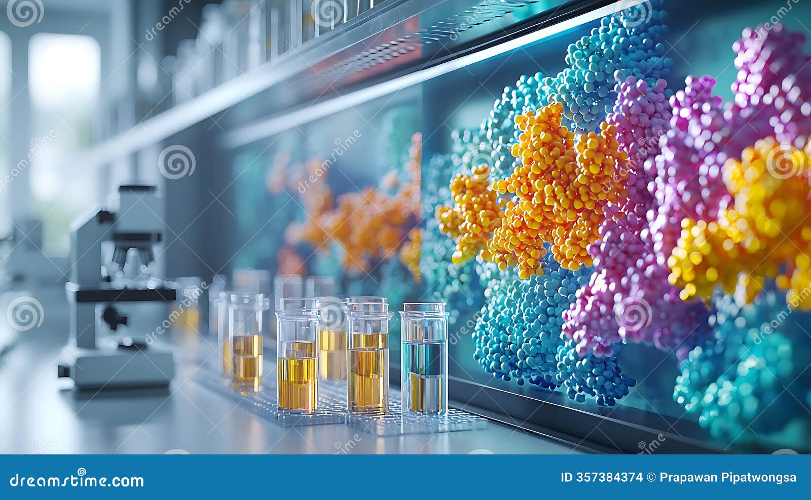 Colorful Polymer Models Displayed on Lab Screens with Test Tubes Stock ...