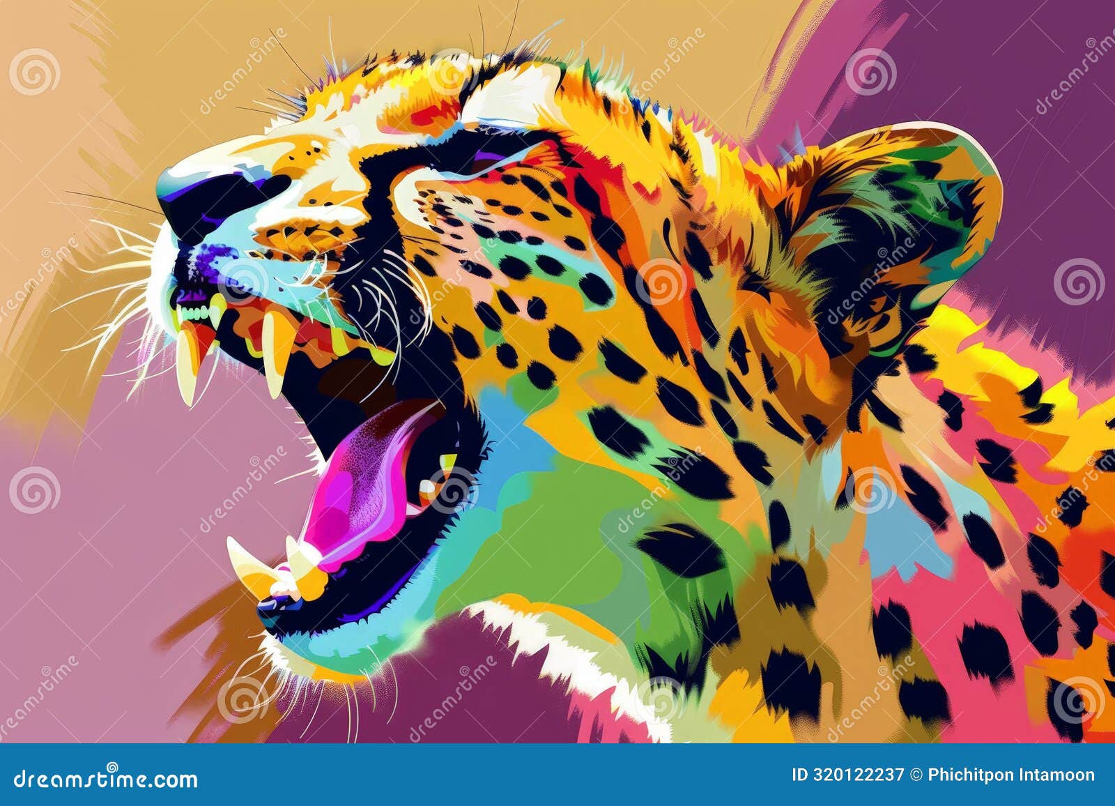 Colorful Pop Art a Cheetah Roaring Style . Stock Image - Image of ...