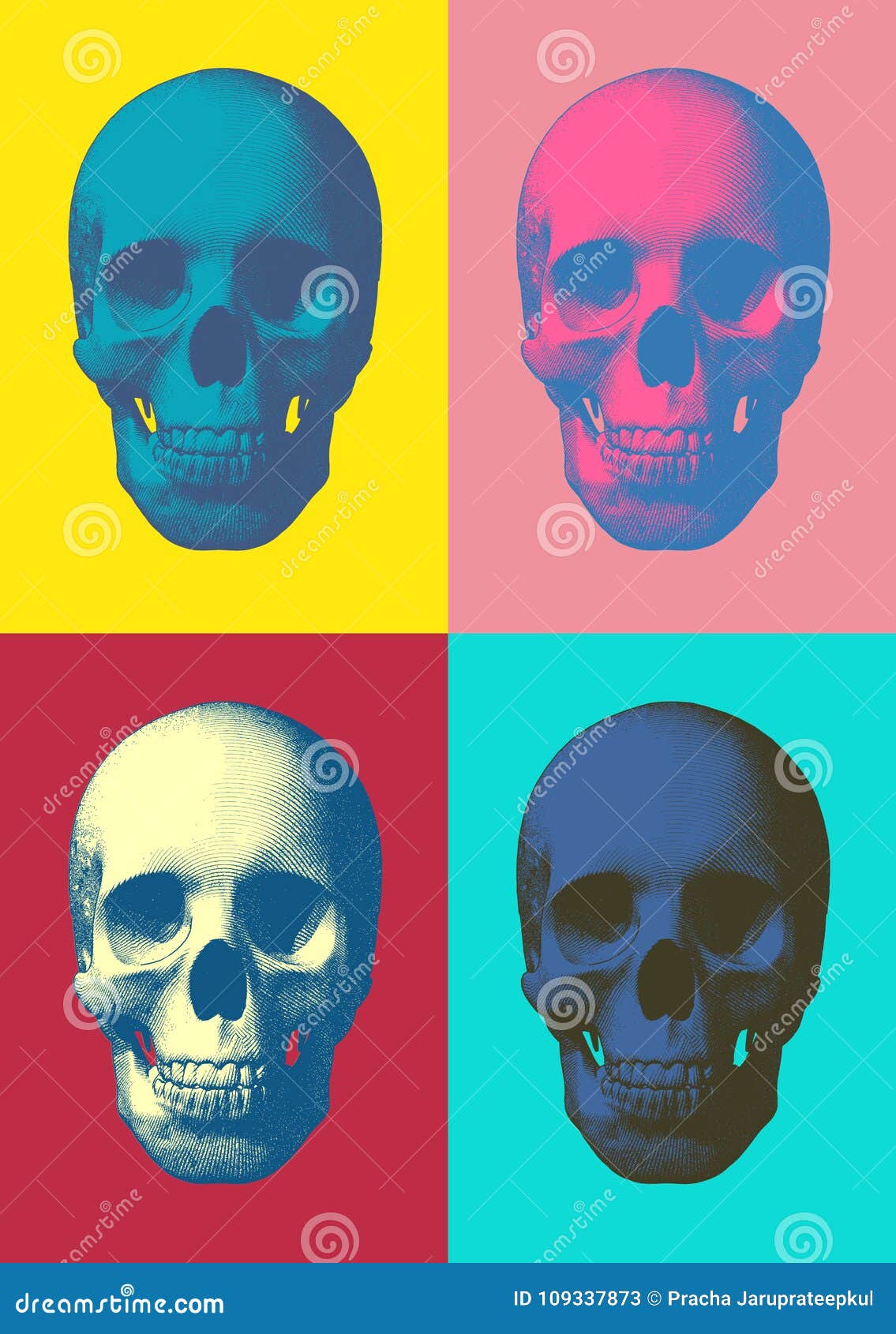 Colorful Pop Art Skull in Front View Stock Vector - Illustration of ...