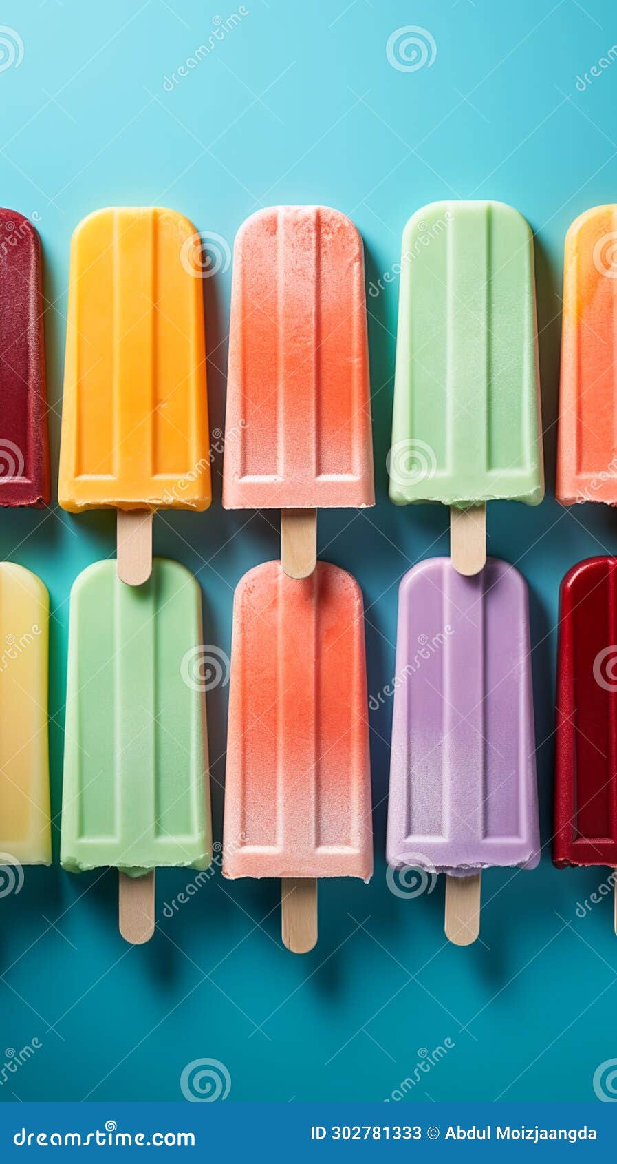 Colorful Popsicles Displayed on a Blue Background, Top View Stock ...