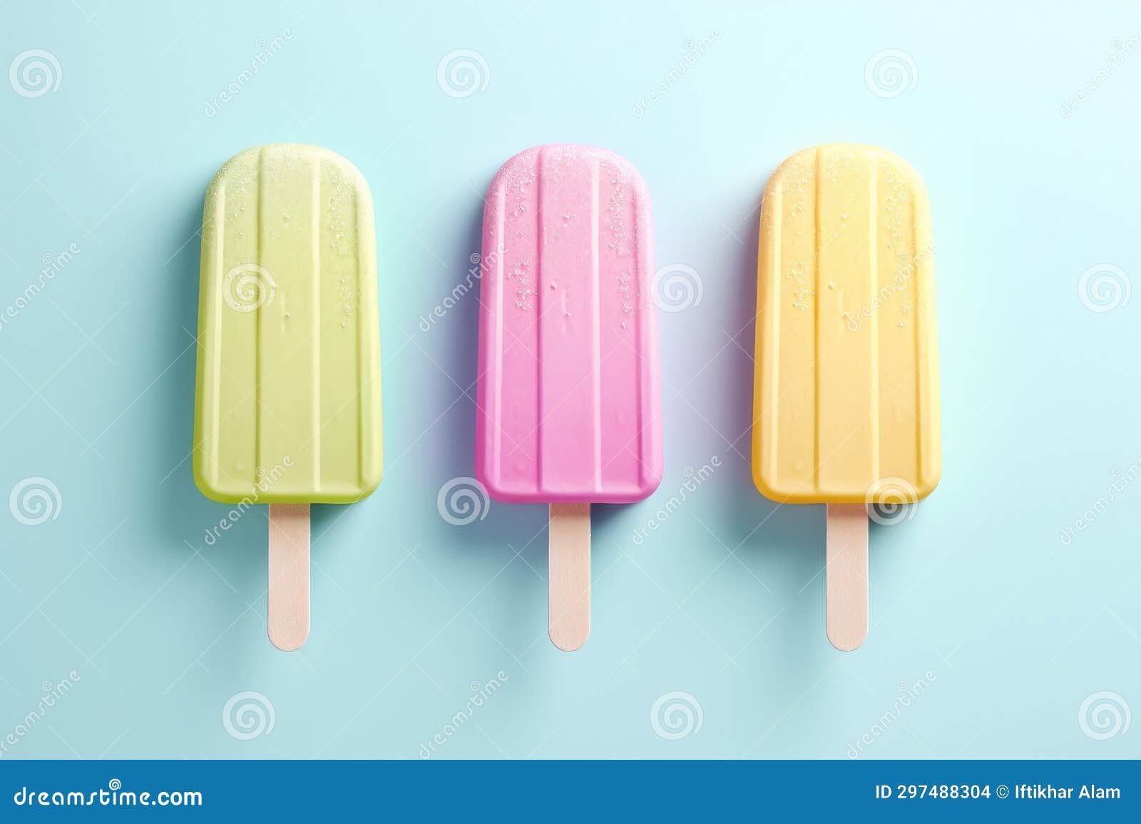 Colorful Popsicles on Light Blue Background, Top View. Space for Text ...