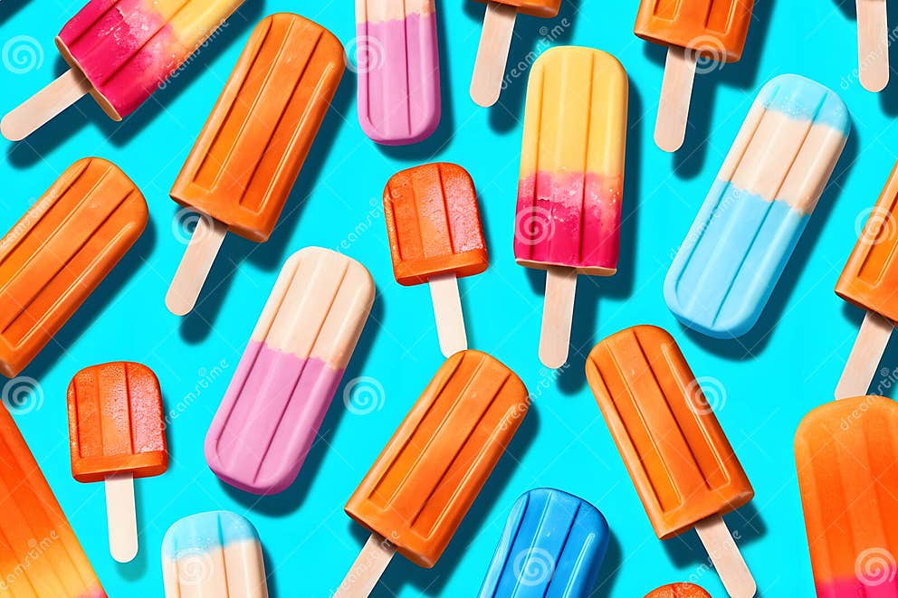 Colorful Popsicles Pattern on Aqua Blue Background Stock Image - Image ...