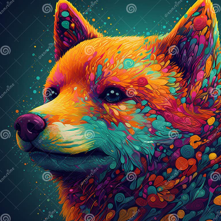 Colorful Portrait of a Fox with Abstract Patterns. Vector Illustration ...