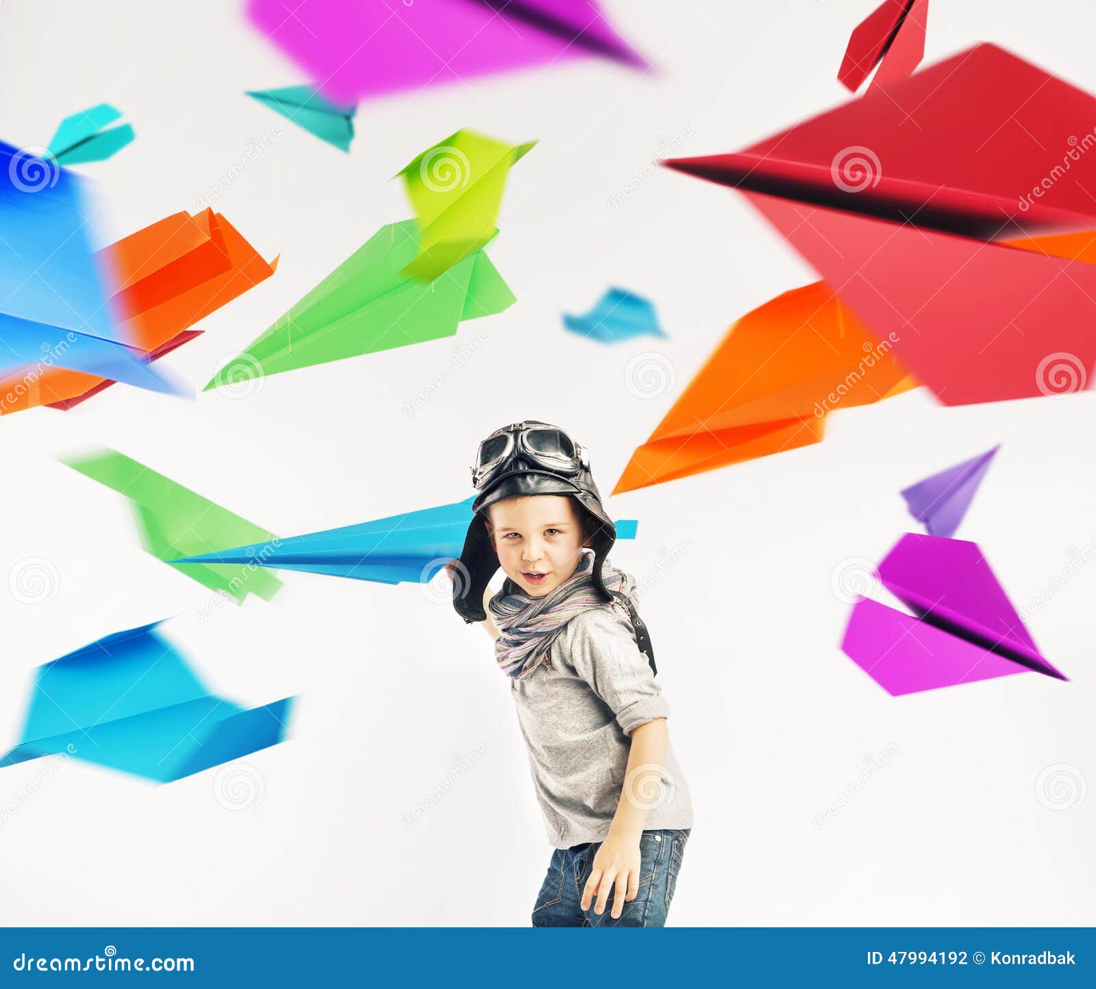 Colorful Portrait of a Little Pilot Stock Photo - Image of emotion ...