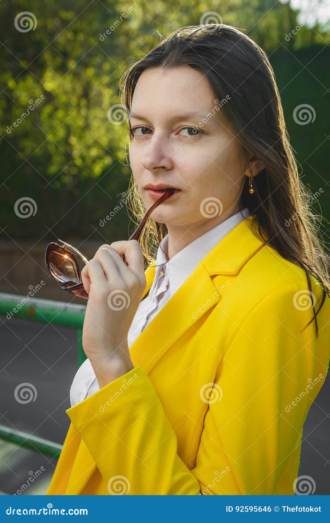 Colorful Portrait Of Young Attractive Woman Wearing Sunglasses Stock
