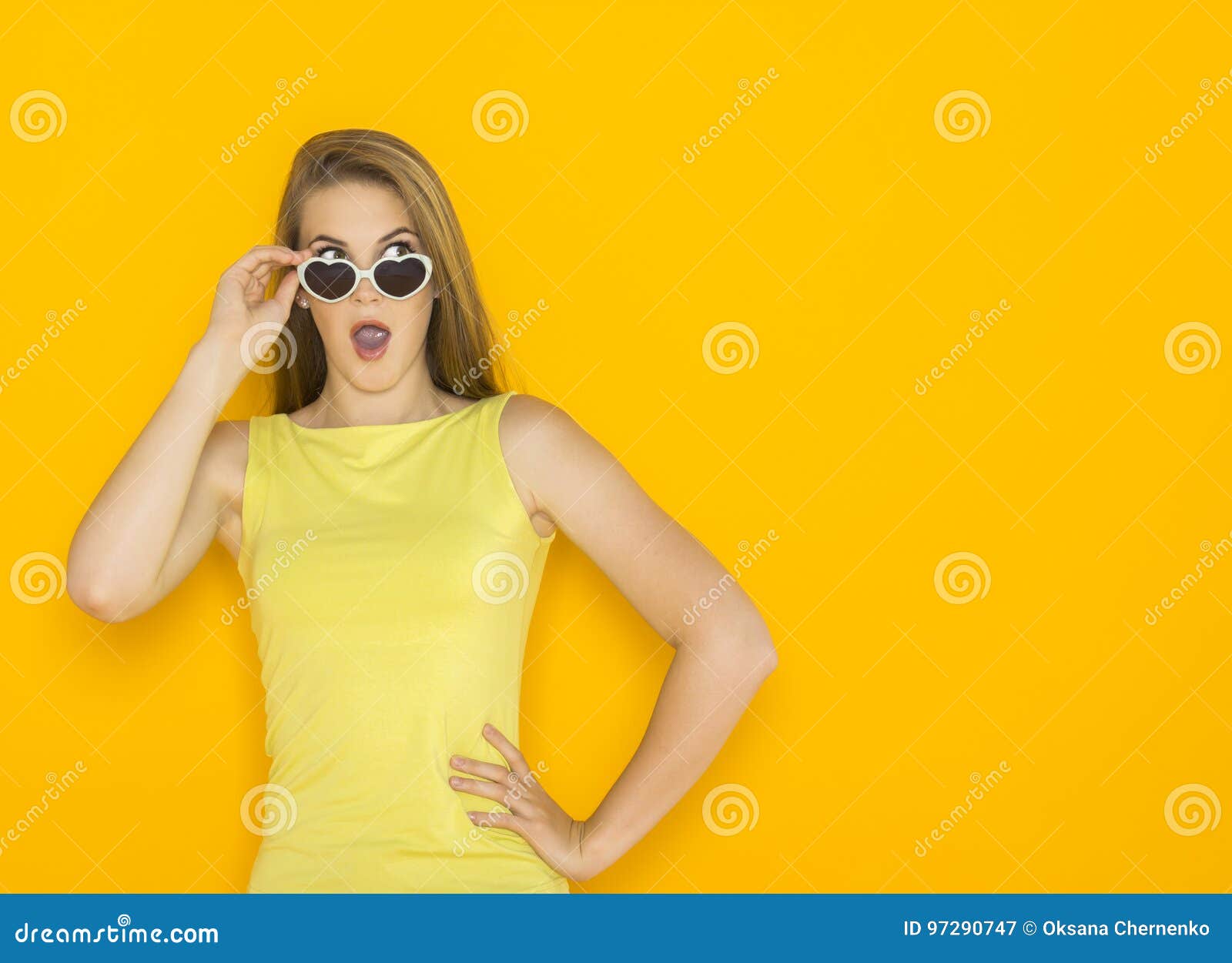 Colorful Portrait Of Young Attractive Woman Wearing Sunglasses Summer