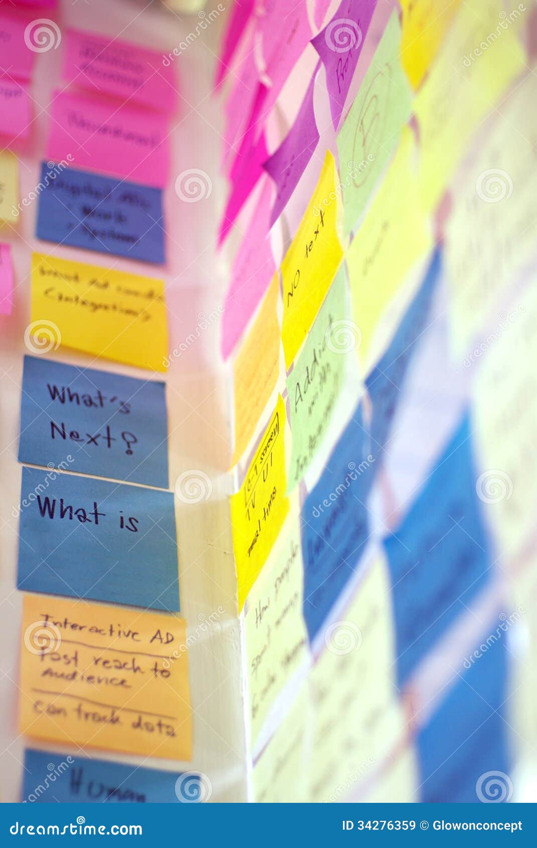 Colorful Post it on Glass Wall Stock Image - Image of green, notes ...