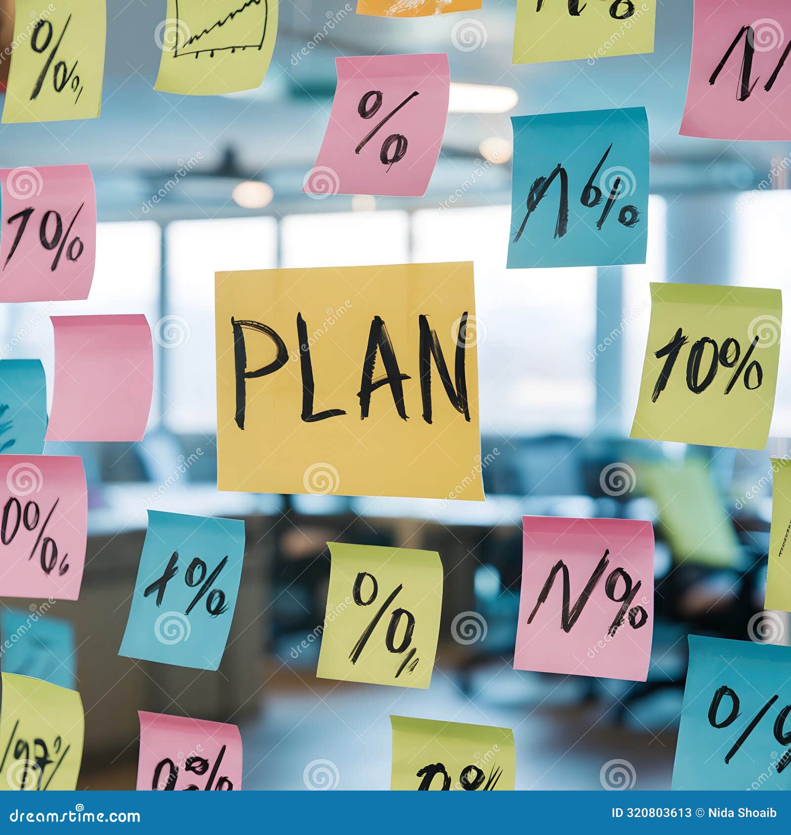 Colorful Post It Notes On Transparent Board With Graphs And Percentages ...