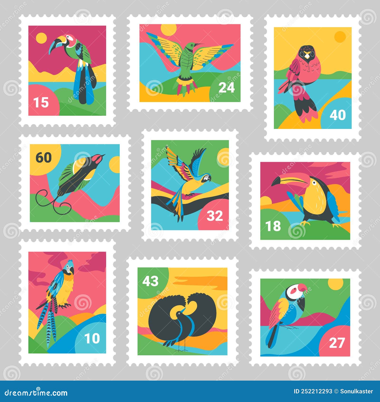 Colorful Postage Stamp Vector Frames Set. Postal Shapes Border. Blank ...