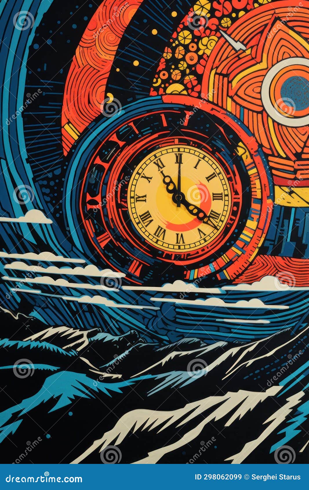 A Colorful Poster with a Clock on it, AI Stock Image - Image of watch ...