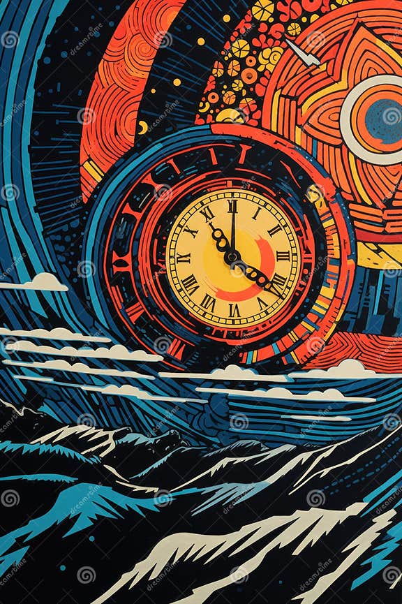 A Colorful Poster with a Clock on it, AI Stock Image - Image of watch ...
