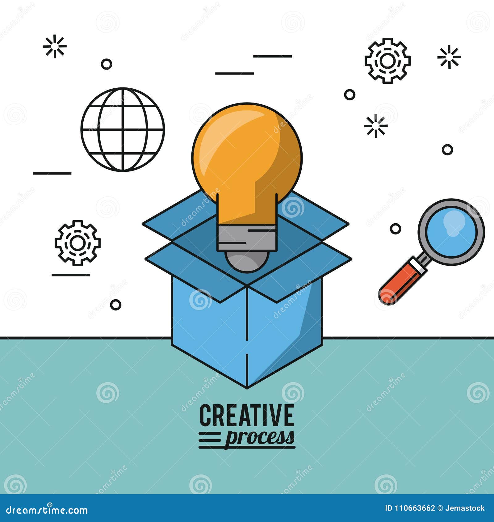Colorful Poster Creative Process with Cardboard Box and Light Bulb and ...