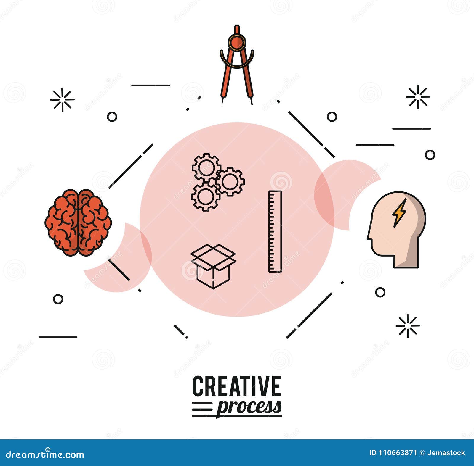 Colorful Poster Creative Process with Silhouettes of Brain and Compass ...