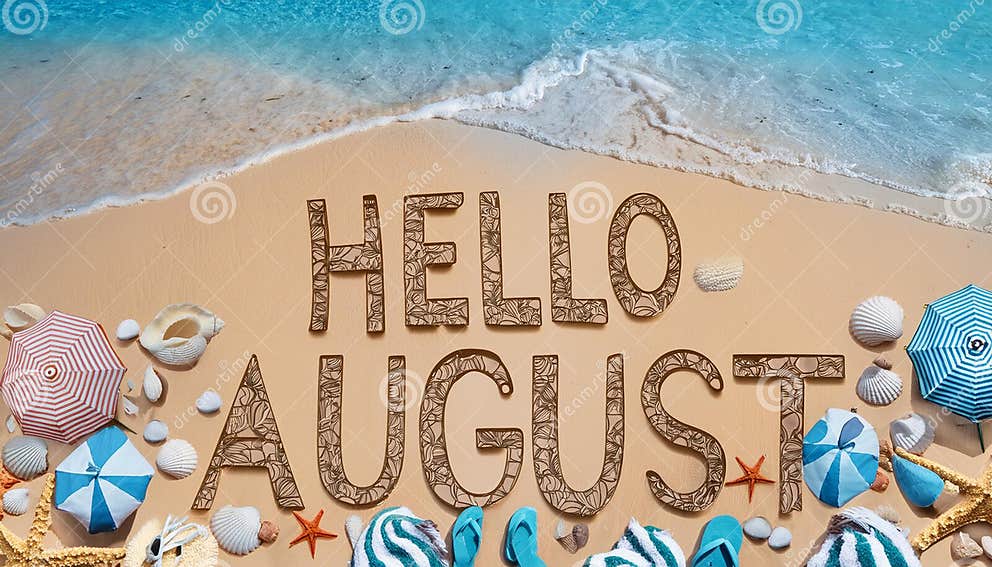 A Colorful Poster with the Words “Hello August” Stock Illustration ...