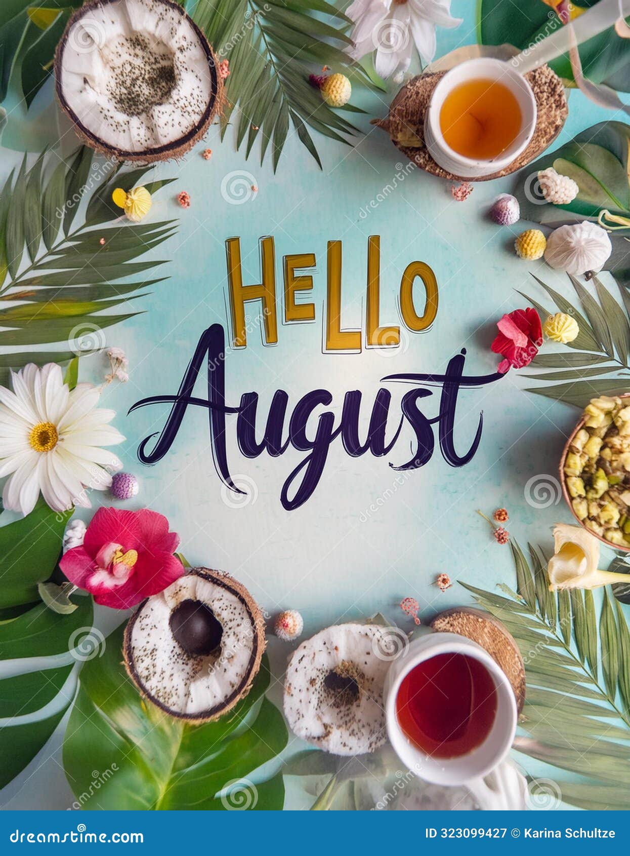 A Colorful Poster with the Words “Hello August” Stock Illustration ...