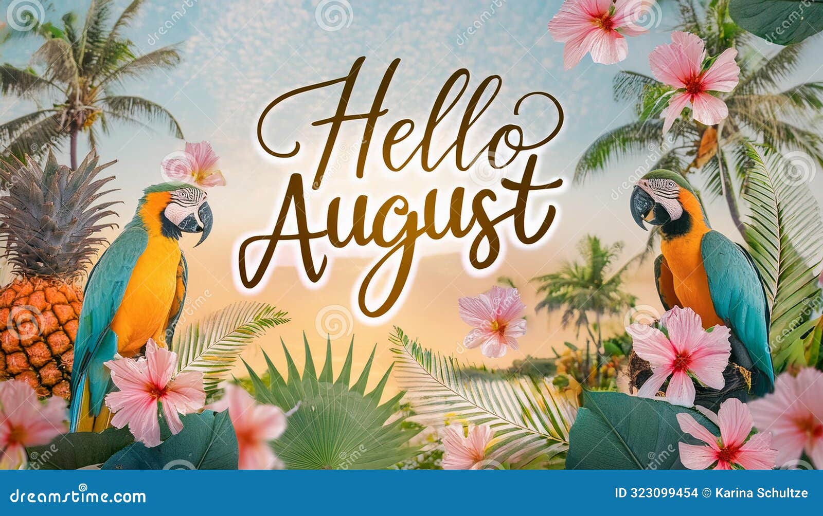 A Colorful Poster with the Words “Hello August” Stock Illustration ...