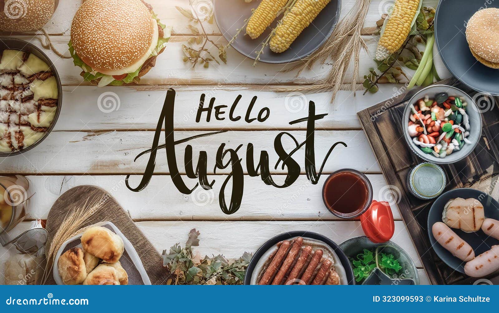 A Colorful Poster with the Words “Hello August” Stock Illustration ...