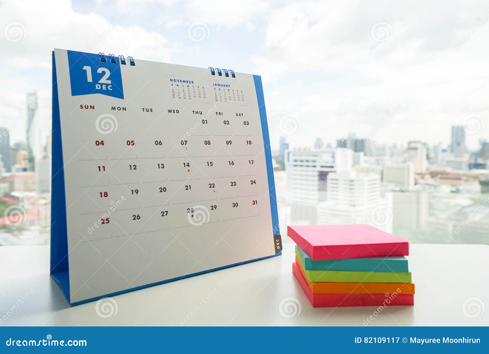 Colorful Postit Stack with December Calendar Stock Image - Image of ...
