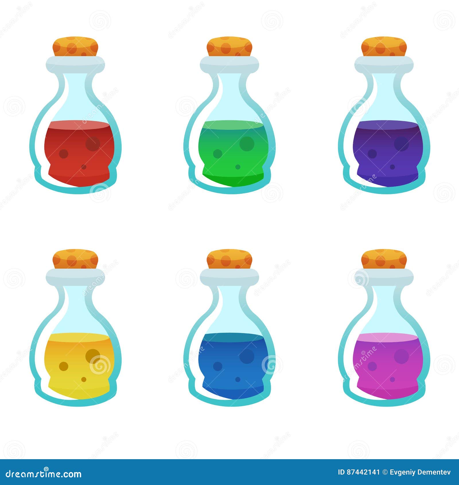 Colorful Potion Bottle Icons Set. Assets Set for Game Design and Web ...