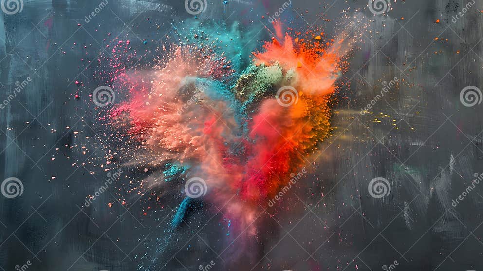 Colorful Heart-Shaped Powder Explosion on Grey Background - AI ...