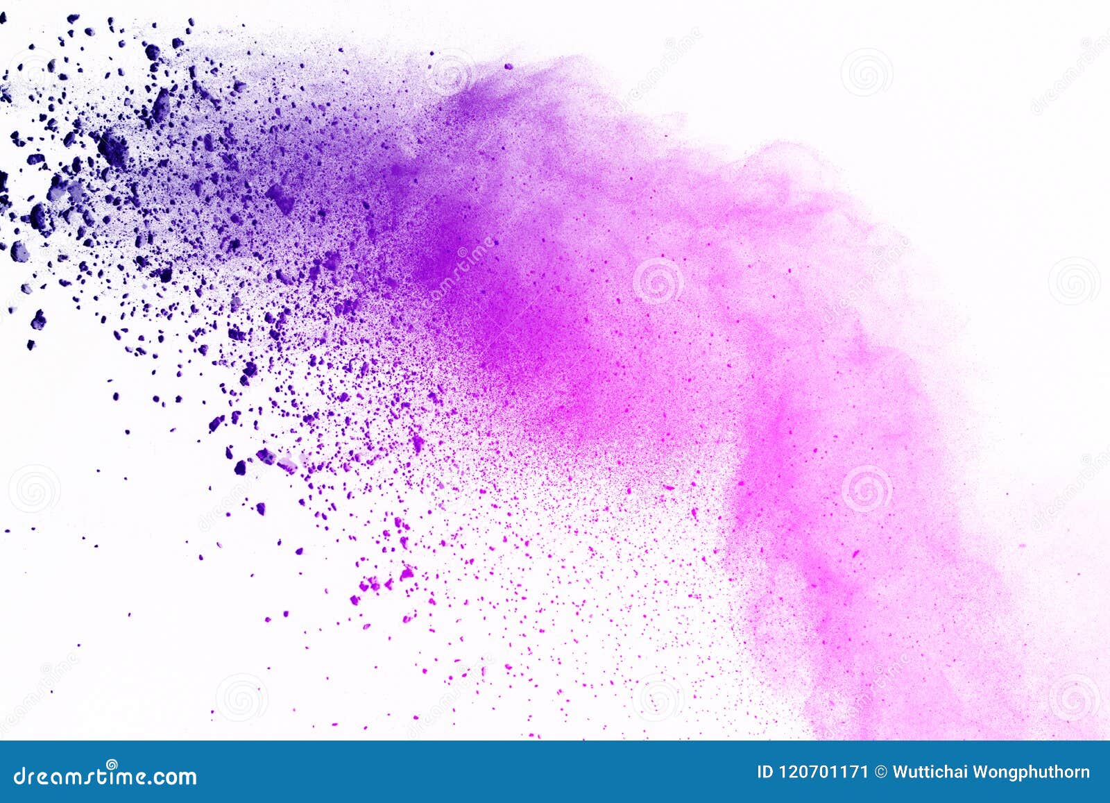 Colorful of Powder Explosion on White Background. Blue and Purple ...