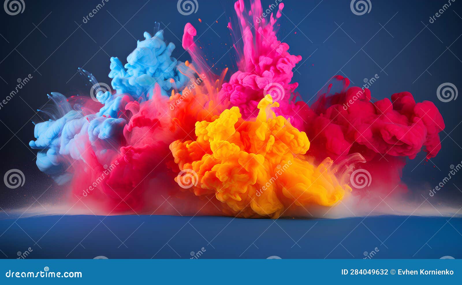 Colorful Powder Splashes on Dark Blue Background. Abstract Powder ...
