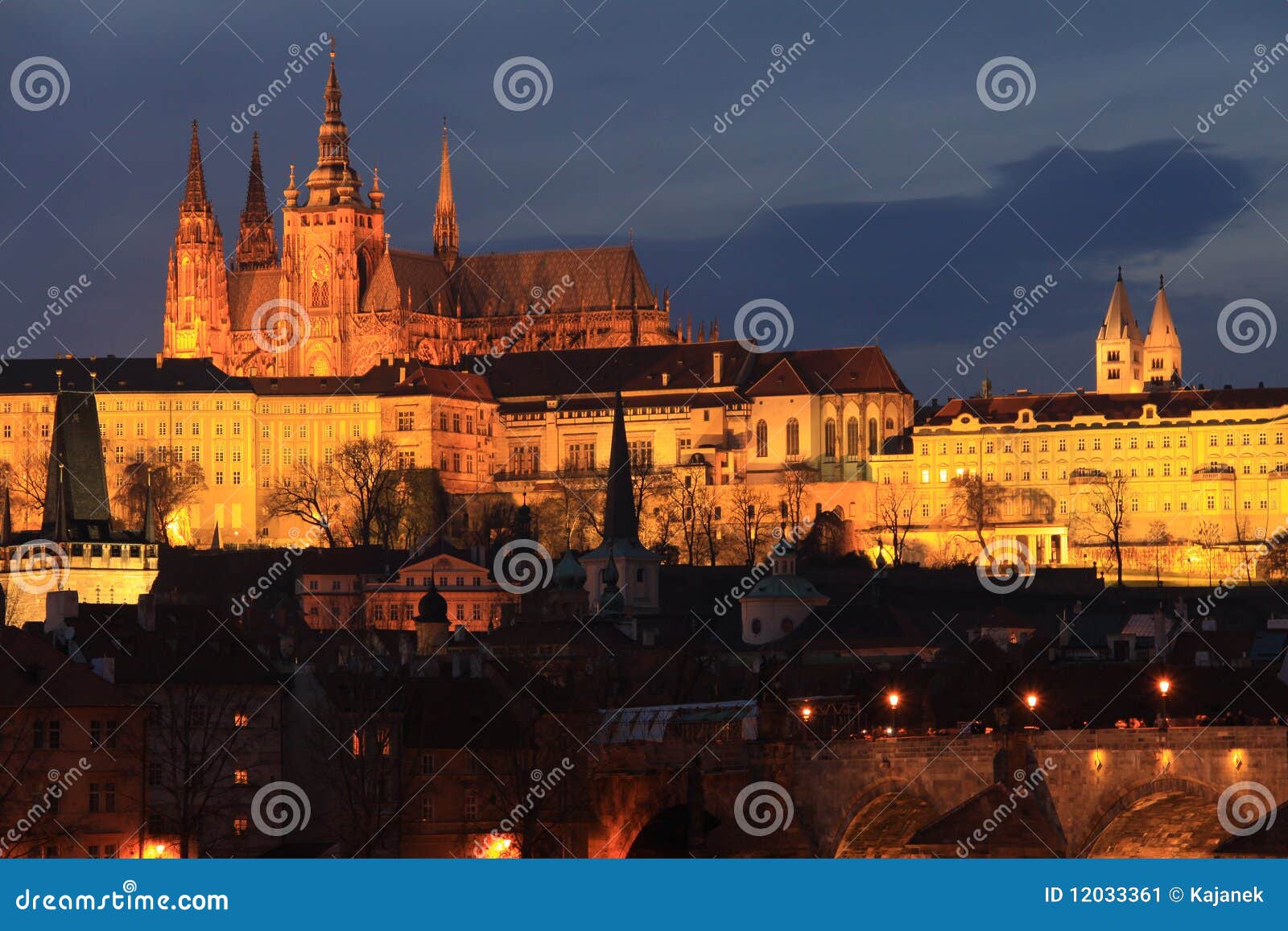 Colorful Prague Gothic Castle in the Night Stock Image - Image of boat ...