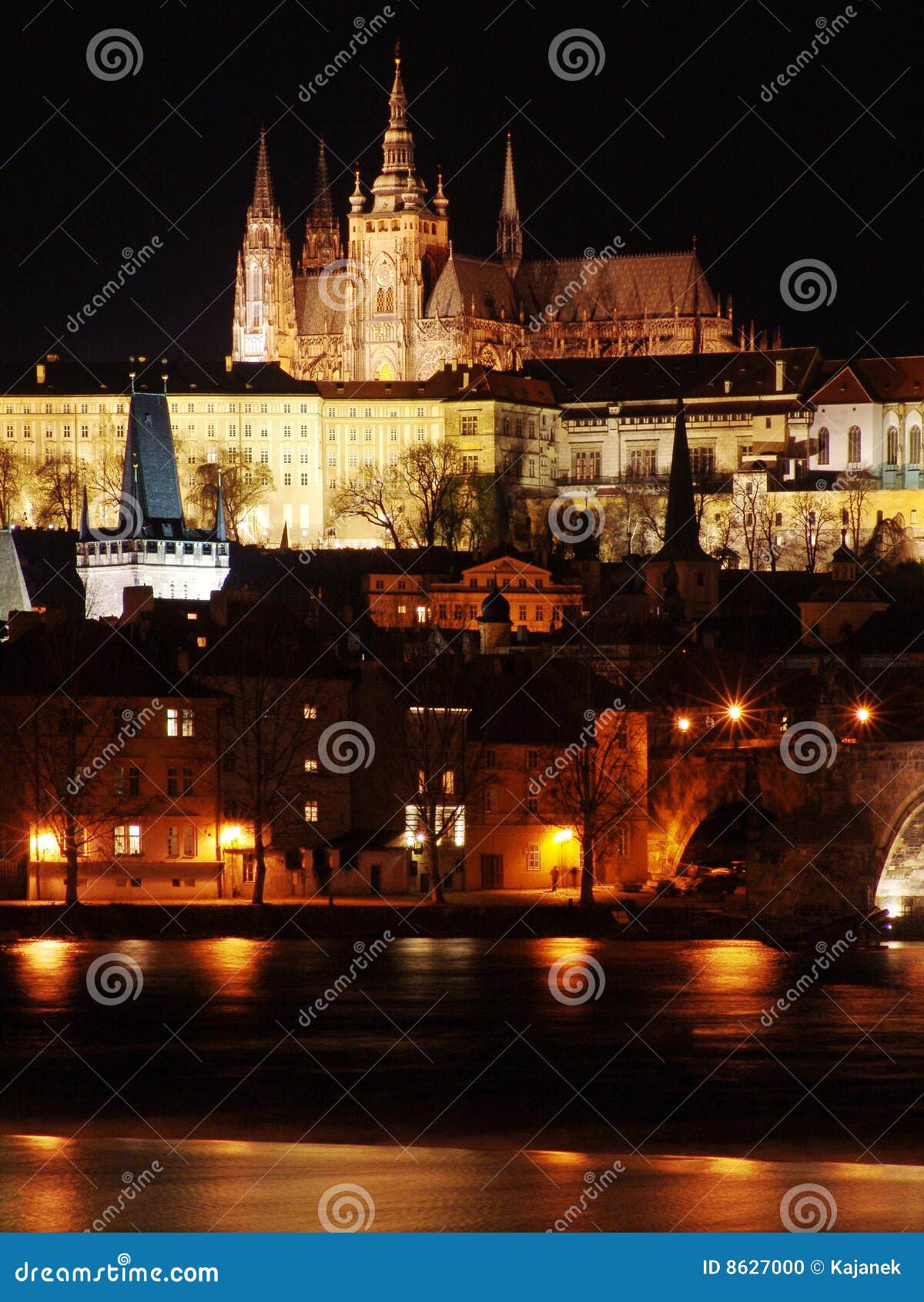 Colorful Prague Gothic Castle in the Night Stock Photo - Image of ...