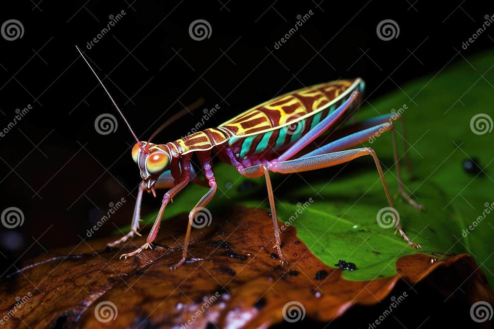 A Colorful Praying Mantis on a Lush Leaf Stock Illustration ...