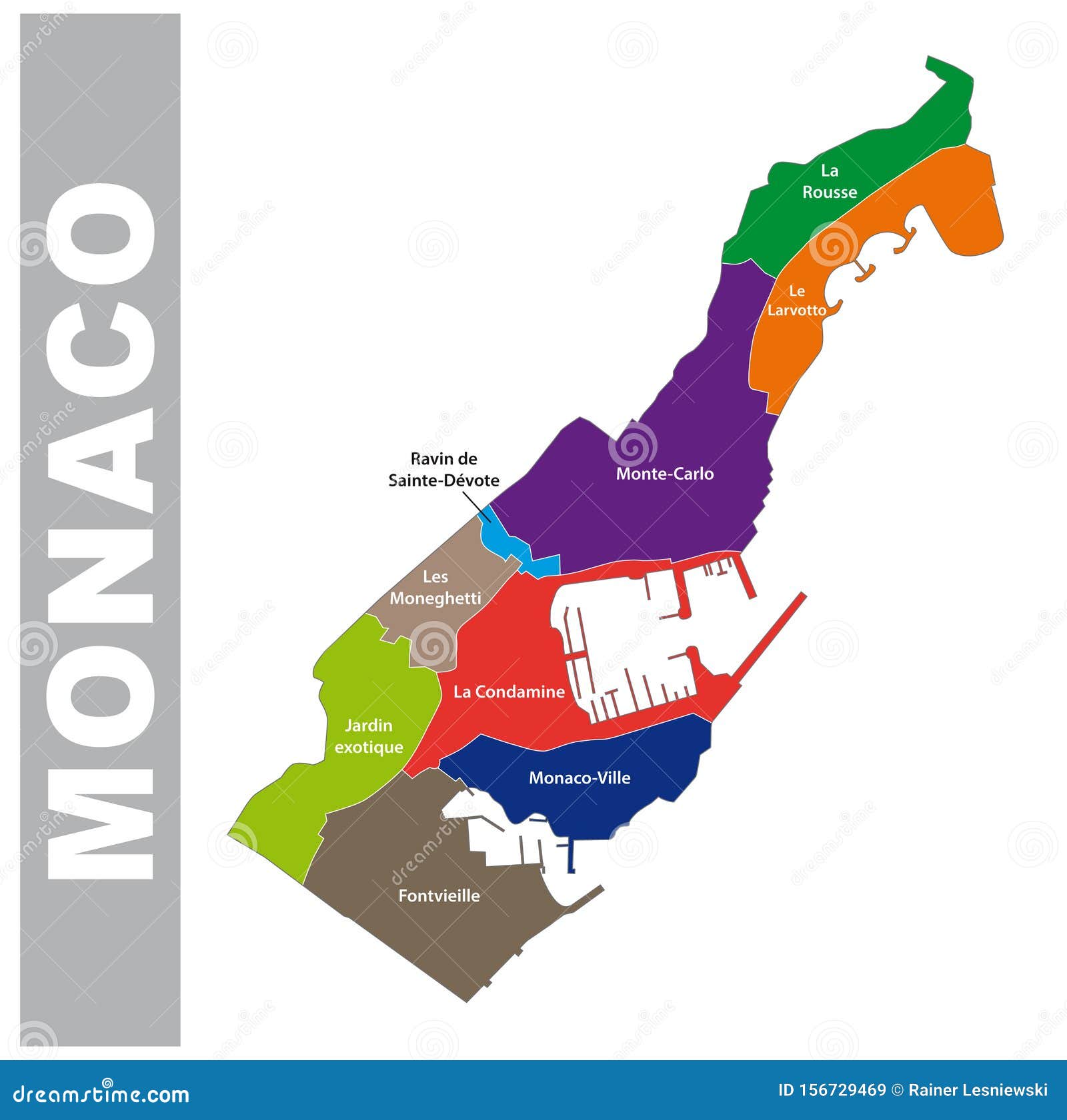 Colorful Principality of Monaco Administrative and Political Map Stock ...